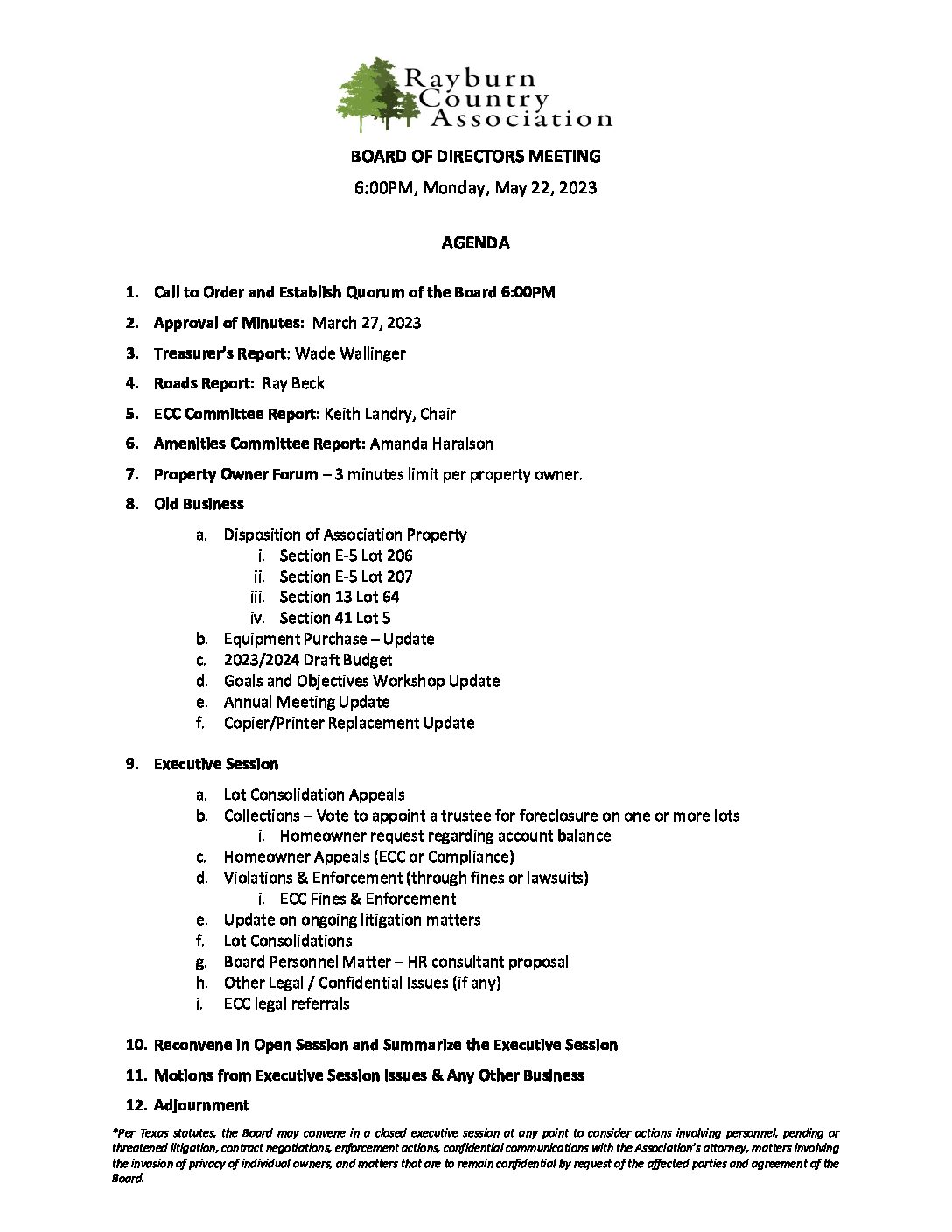 Meetings – Rayburn Country Association